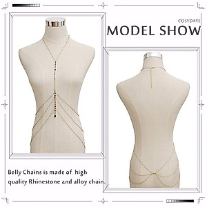 Cosydays Women Gold Belly Body Chain Rhinestone Chest Chains Beach Bikini Bra Chain (A-Rhinestone)