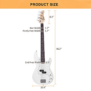 Glarry Electric Bass Guitar Full Size 4 String Rosewood Basswood Fire Style Exquisite Burning Bass (White)