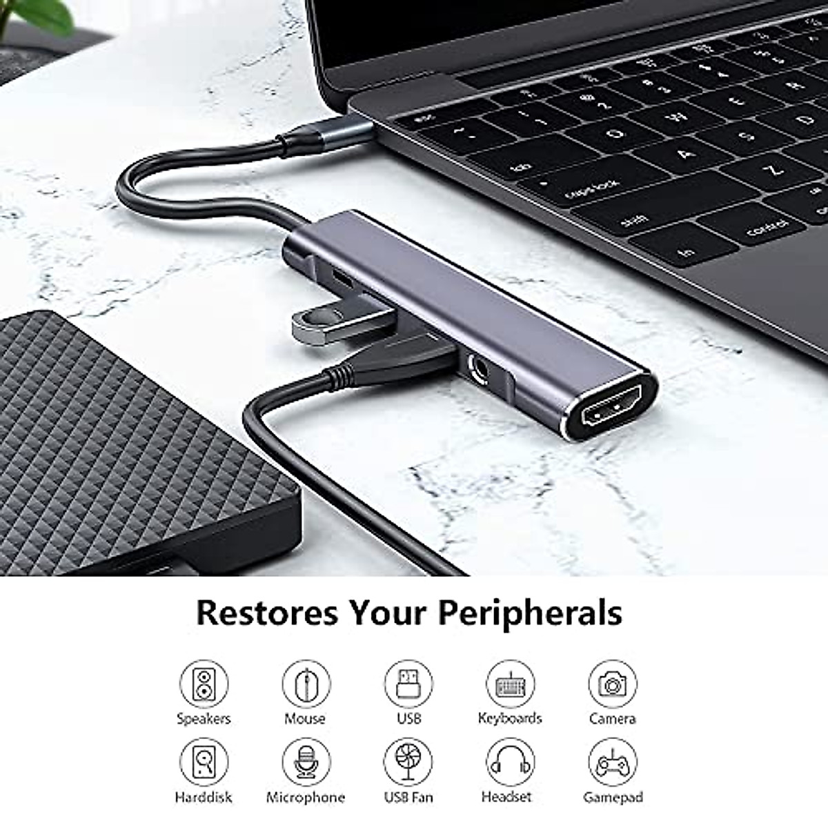 USB C to HDMI Adapter for iPad Pro 11/12.9 2021/2020/2018,iPad Air 4,USB C Hub Adapter with 3.5mm Headphone Audio Jack,4K HDMI,USB3.0,USB C Power Delivery Charging,Docking Station Accessories