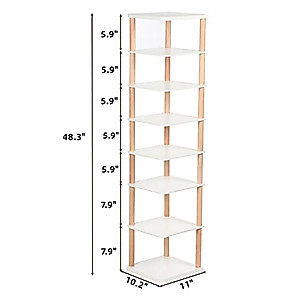 LUCKNOCK 8 Tiers Vertical Shoe Rack, Narrow Organizer, Stylish Wooden Shoe Storage Stand, Space Saving Shelf Tower, Free Standing for Entryway, No-Tool Assembly, White.