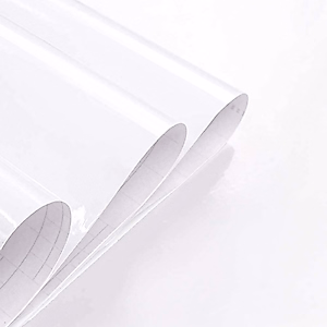 Abyssaly White Wallpaper 15.7“ X 118” Glossy Vinyl Film Removable Self-Adhesive Peel and Stick Wallpaper Decorate White Paintable Wallpaper Kitchen Cabinet Furniture Countertop Shelf Paper