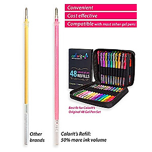 ColorIt 48 Gel Pen Ink Refills for Glitter, Metallic, and Neon - Color Coded for Easy Replacement (Gel)