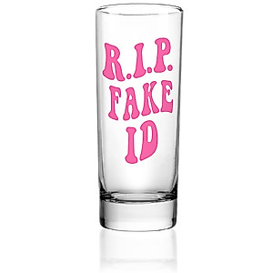 JUSTOTRY 21st Birthday Pink Shot Glass - RIP FAKE ID 21st Birthday Gifts for Her 2oz Shot Glass Best 21 Birthday Decorations Gifts Ideal for Women 21 Decorations
