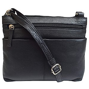 Swiss Marshall Womens Premium Leather Luxury Crossbody Shoulder Handbag Purse for Ladies (Black)