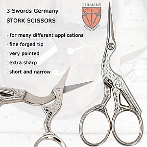 3 Swords Germany - Embroidery Scissors, Stork Scissors Shears for Art Work, Daily Use in Household, Sewing, Art Work, Craft with black Synthetic Leather case