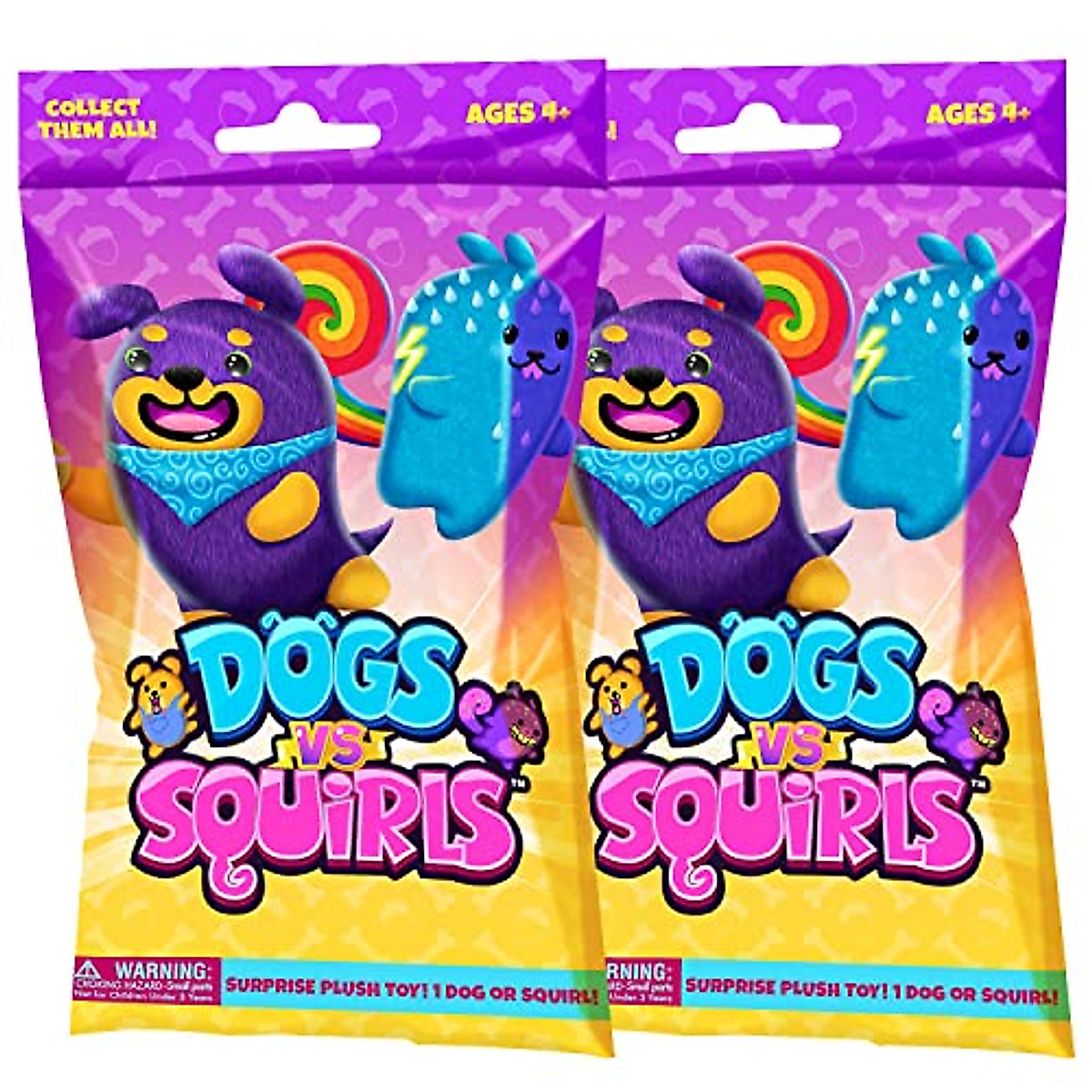 Dogs vs Squirls - Mystery Bag - 2pk - 4" Super-Soft & Bean-Filled Plushies! Collect These as Stocking Stuffers! Great for Advent Calendars - Great for Kids, Boys, & Girls!
