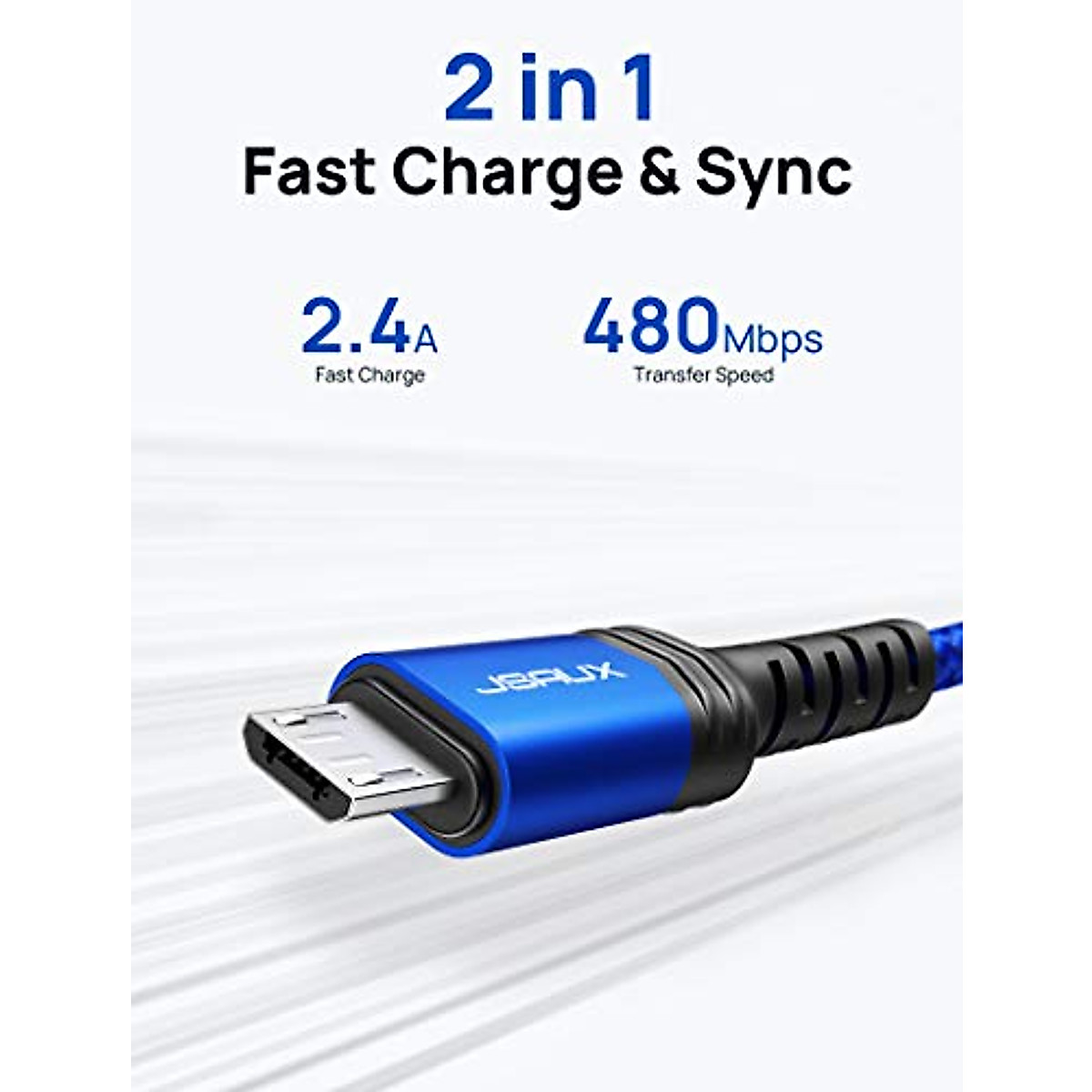 JSAUX Micro USB Cable Android Charger, (2-Pack 6.6FT) Micro USB Android Charger Cable Nylon Braided Cord Compatible with Galaxy S7 S6 J7 Edge Note 5, Kindle. MP3 and More-Blue