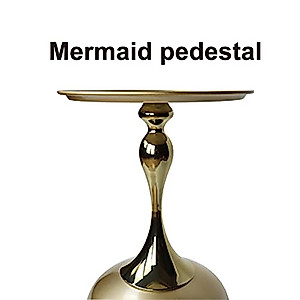 LUGSHIREE Small Round End Tables,Metal Side Table,Modern Space Saving Pedestal Minimalist Table Nightstand for Living Room Apartment Bedroom(Gold)