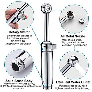 Bidet Sprayer for Toilet, Handheld Sprayer Bidet Attachment Kit with Backflow Preventer and Adjustable Water Pressure Control, SonTiy All Brass Cloth Diaper Sprayer Set, Chrome, 5 Years Warranty