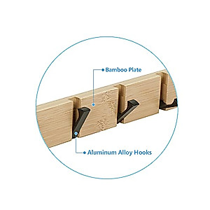 JSVER Wooden Coat Hooks Coat Rack Wall Mount, Space-Saving Coat Rack with 5 Standard Retractable Hooks, Hat Coat Hook for Entryway, Hallway, Bathroom, Living Room, Bedroom