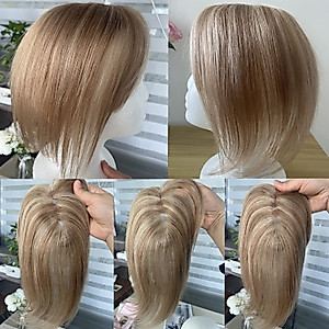 gulagula Hair Toppers for Women Real Human Hair Pieces with Thinning Hair Human Hair Toppers with Bangs Clip in Hair Extensions