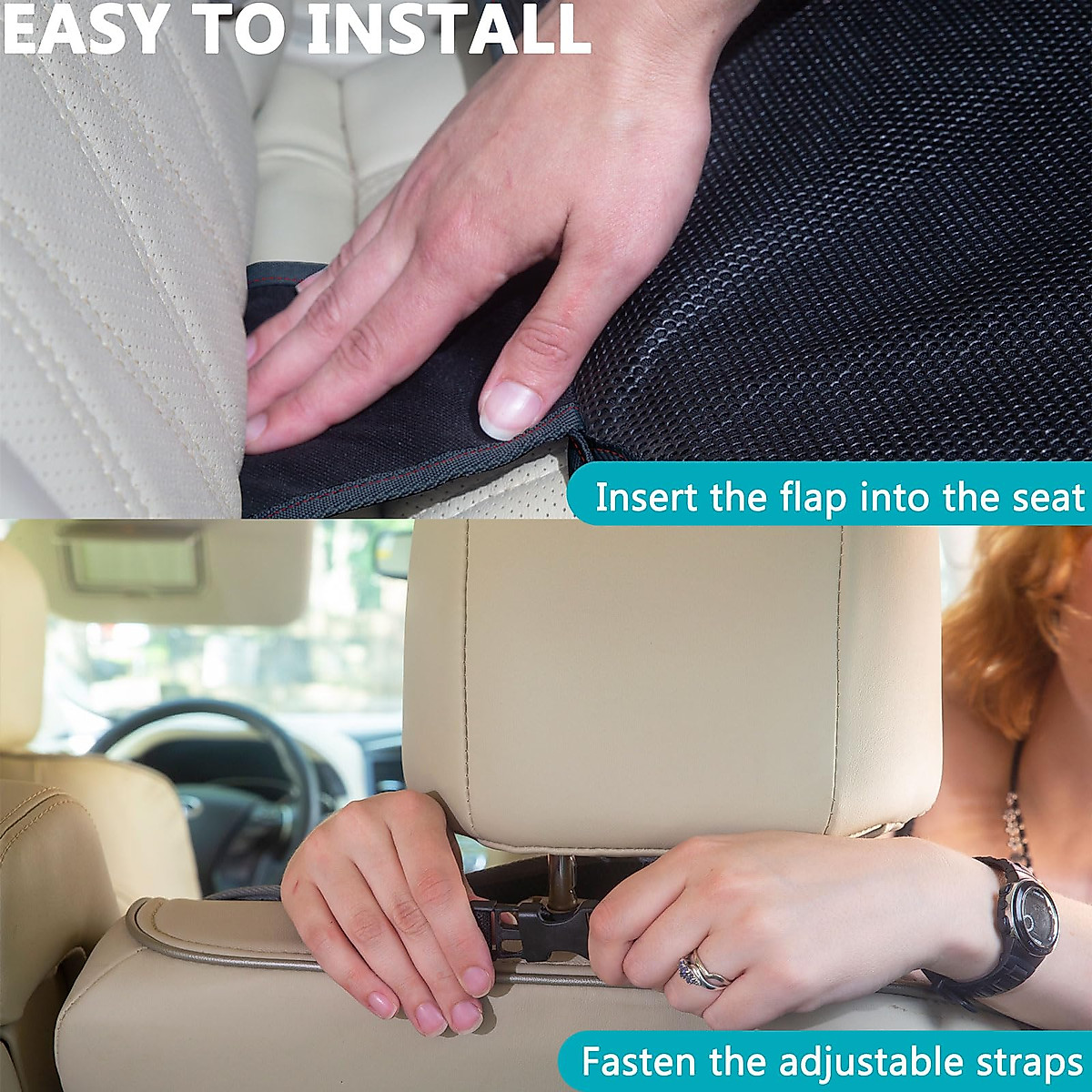 PIDO Car Seat Protector Under Baby Car Seat, Car Seat Mat for Leather Seats, Seat Protector Carseat with Thick Padding and Storage Pockets to Protect Vehicle Cloth and Leather Upholstery