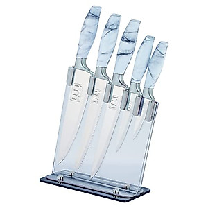 Elle Decor 5-Piece Professional Kitchen Knife Set with Block and Marble Handles