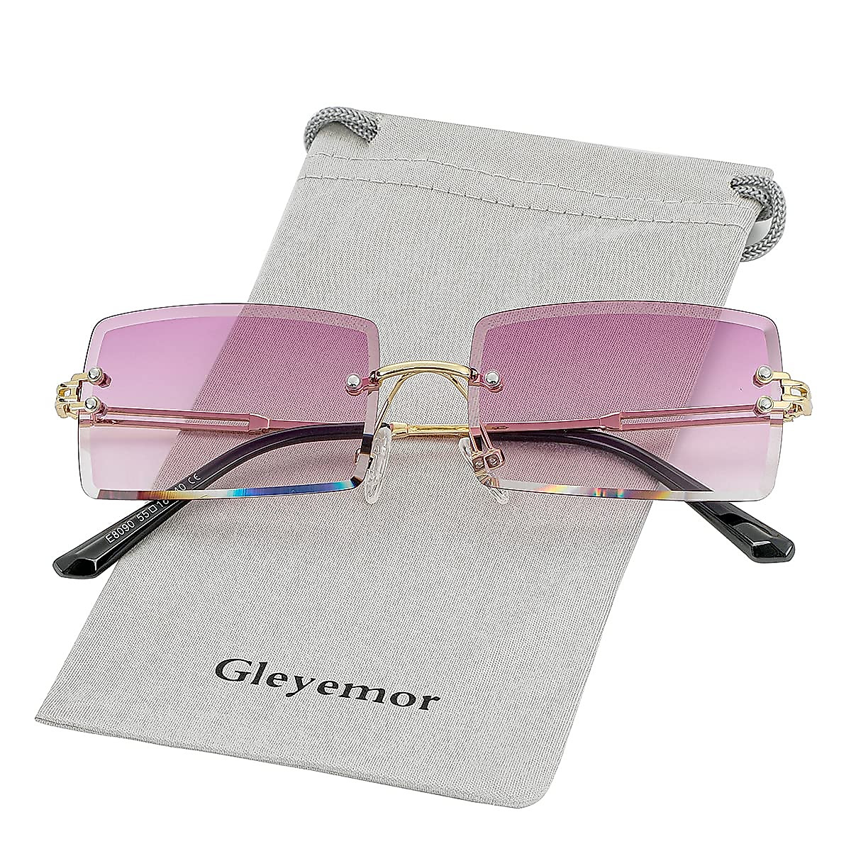 Gleyemor Rimless Rectangle Sunglasses for Women Mens Fashion Vintage Frameless Square Glasses with Gradient Lens (Gradient Purple)
