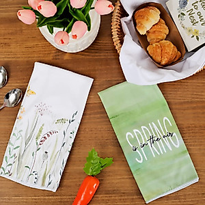 Spring Kitchen Towels for Spring Decor Flower Leaves Dish Towels 18x26 Inch Ultra Absorbent Bar Drying Cloth Spring is in the air Sign Hand Towel for Kitchen Bathroom Party Home Decorations Set of 2