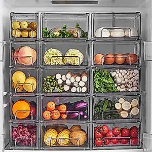 2 Pack Stackable Refrigerator Organizer Bins with Pull-out Drawer Clear Plastic Kitchen Storage Box for Fridge and Cabinets, 4.7" x 13.2" x 4.3"