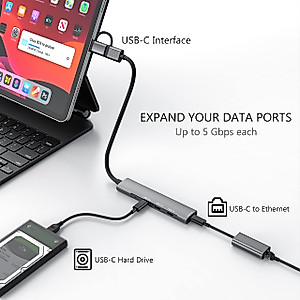 GKEAPZA 4 Ports USB C Hub – 5Gbps USB Hub for Laptop, USB C to USB C Hub, USB to USB C Adapter for MacBook Pro/Air iPad Pro M1, iMac,Mac Mini, Surface Pro, Chromebook (No Charging/Video Transfer)