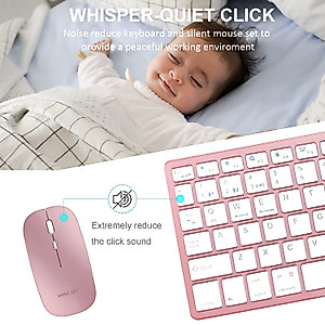 Wireless Keyboard Mouse Combo, Haricset Rechargeable Full-Size Silent Slim Dual-Mode(BT3.0+BT5.0+2.4G) Multi-Device Bluetooth Keyboard Set, 3 Level DPI Mouse,for Windows/Android/Mac OS/iOS (Rose Gold)