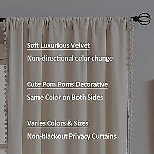 Pom-Pom Cream Velvet Curtain 84inches Long Window Drapes for Living Room Cotton Feel Soft Ivory Window Curtains for Bedroom Hotel Guest Room 42" W 2Panels