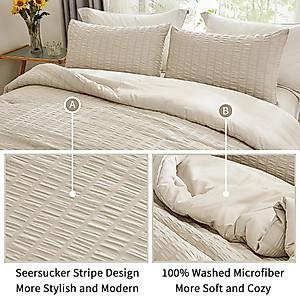 AveLom Beige Seersucker Twin Comforter Set (68x90 inches), 2 Pieces-100% Soft Washed Microfiber Lightweight Comforter with 2 Pillowcases, All Season Down Alternative Comforter Set for Bedding
