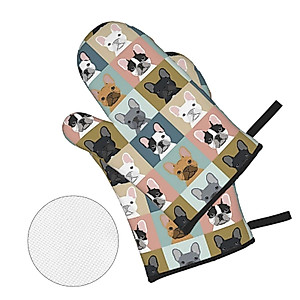 Msacrh French Bulldogs Oven Mitts and Pot Holders Sets of 4, Cotton Lining with Non-Slip Hot Pads,Heat Resistant Oven Gloves for Kitchen Cooking Baking Grilling