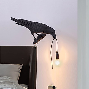Rcxiwiz Raven Desk Lamp, Raven Lamp, Bird Light, Resin LED Bird Lamp Night Light for Bedroom/Office/Living Room/Farmhouse Art Deco with Plug-Black(Left)