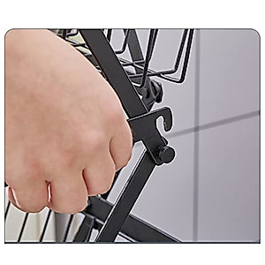 4 layers Tier Foldable No Assembly Storage Shelves with Wheels 13.5’’*10.6’’*29.7’’ Free Standing Metal Wire Rack Heavy Duty Pantry Collapsible Organizer for Kitchen Bedroom Bathroom Office Black