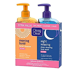 Clean & Clear 2-Pack Day and Night Face Cleanser Citrus Morning Burst Facial Cleanser with Vitamin C and Cucumber, Relaxing Night Facial Cleanser with Sea Minerals, Oil Free & Hypoallergenic Face Wash