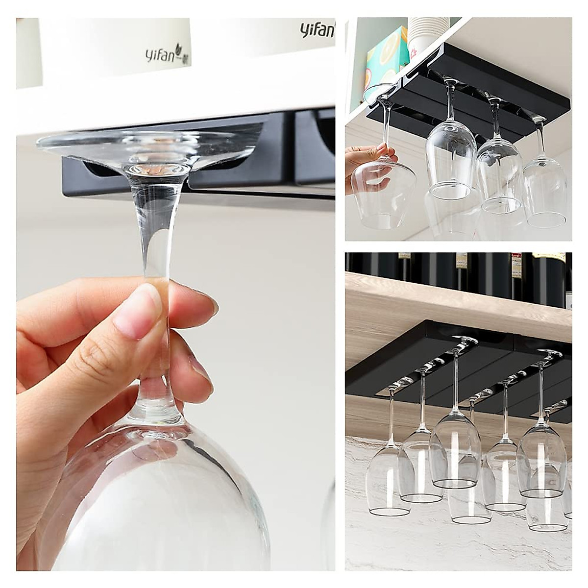 2 Pcs Wine Glass Racks No Drilling Stemware Racks Hanging Wine Glasses Holders for Bordeaux Cup White Wine Cup Cocktail Cup Champagne Cup Prosec Cup