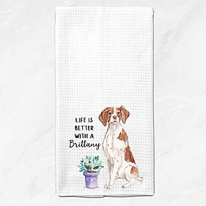 Watercolor Life is Better with a Brittany Microfiber Kitchen Tea Bar Towel Gift for Animal Dog Lover
