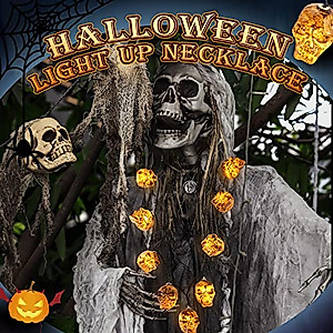 Woanger 24 Pack Halloween LED Lantern Necklace Bulk, 39 Inch Light Up Halloween Lantern Necklace, Halloween Party Favors Supplies, Halloween Accessories for Kids Adults(Skull)
