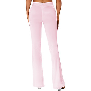 Jhaoyu Women Semi See-Through Zipper Crotch Flare Yoga Pants High Waisted Bootcut Wide Leg Workout Leggings Pink One Size