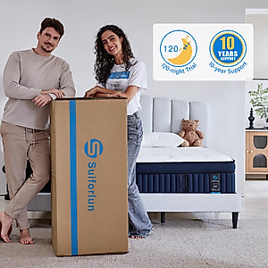 Suiforlun 14 Inch Cal King Mattress with Cool-to-Touch Cover, Euro Top Hybrid Gel Memory Foam Mattress with 7-Zone Pocketed Coils, Medium Firm California King Size Mattress for Pressure Relief