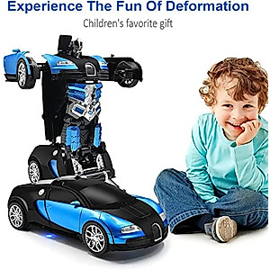 Trimnpy RC Cars Robot for Kids Remote Control Car Transformrobot Gesture Sensing Toys with One-Button Deformation and 360°Rotating Drifting 1:14 Scale , Best Gift for Boys and Girls (Blue)