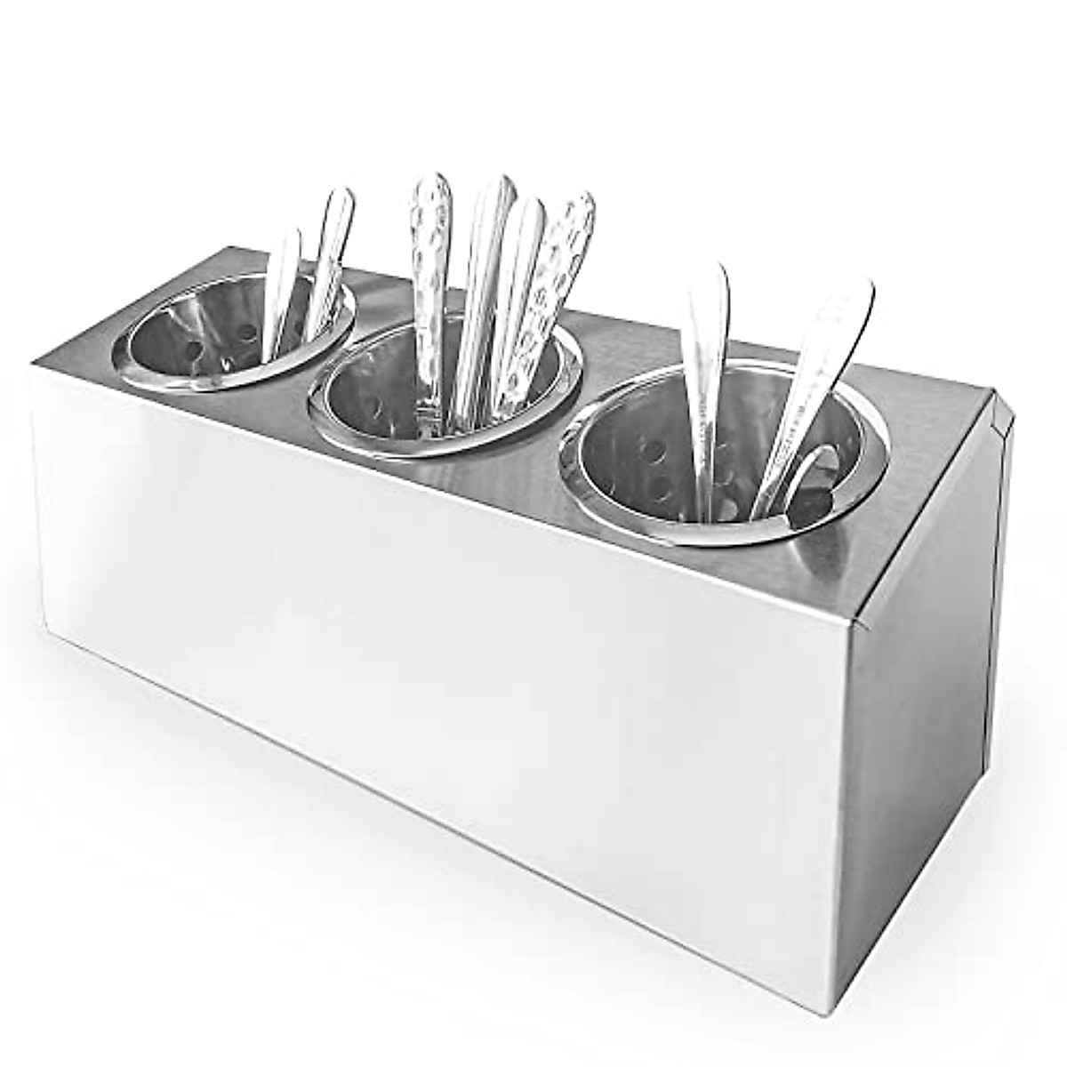 overstockedkitchen Flatware Organizers Stainless Steel Cylinder Flatware Silverware Utensil Holder Organizer Caddy (3 holes)