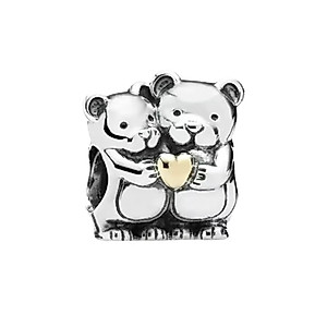 ARTCHARM Bears Love Charm Embrace Heart Beads 925 Sterling Silver with Gold Plated Beads fit European Women Bracelet, Gift for Birthday/Christmas/Friends/Mom/Lover