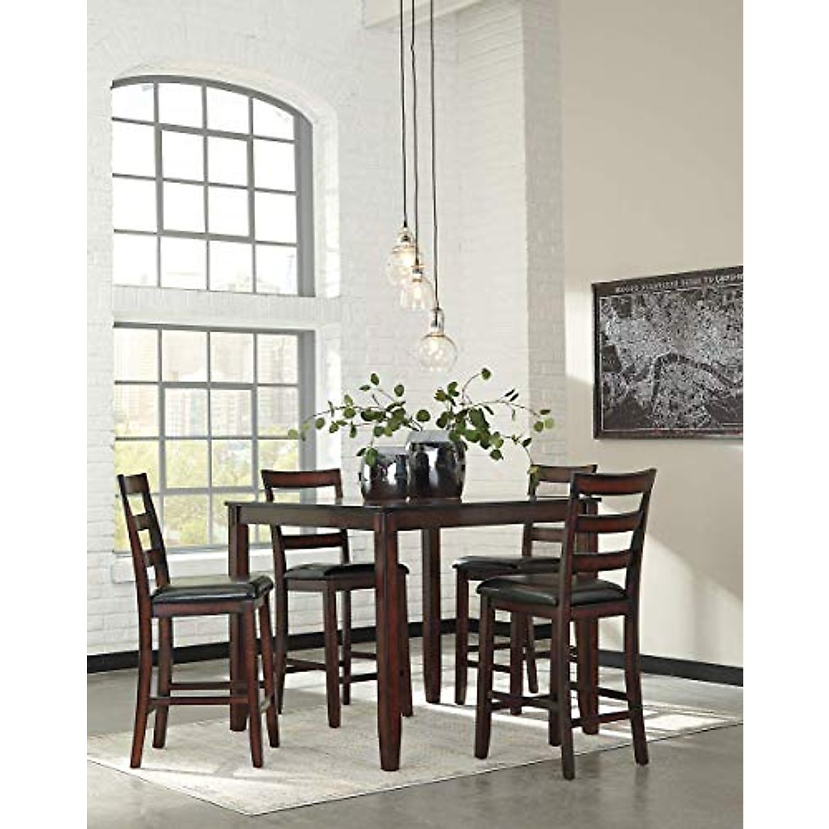 Signature Design by Ashley Coviar 5 Piece Counter Height Dining Set, Includes Table & 4 Barstools, Brown