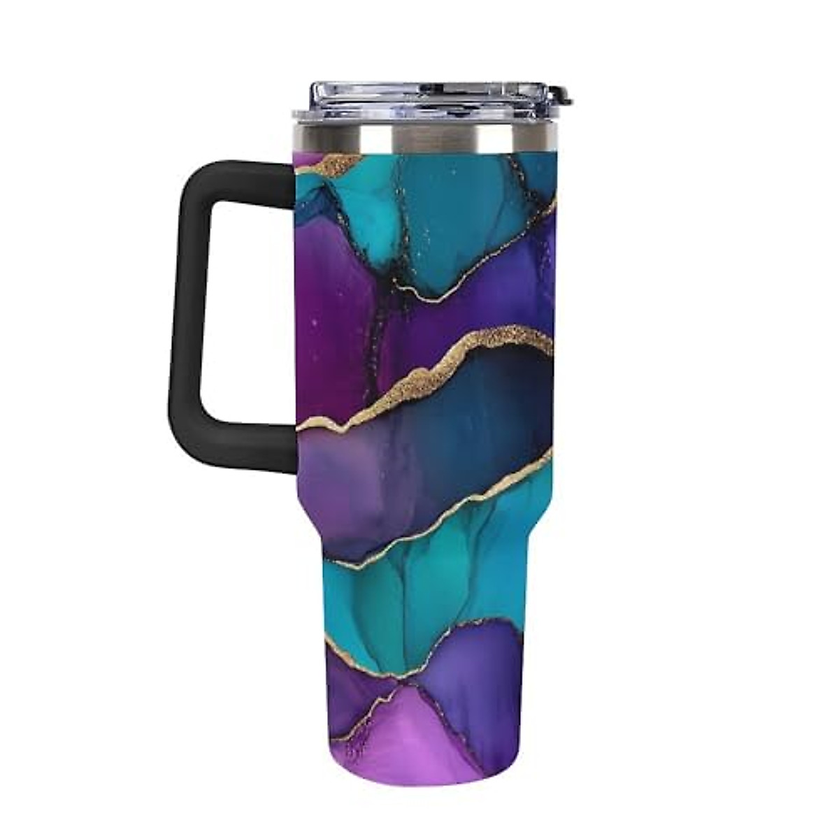 Abstract Vibrant Rainbow Ombre Insulated Tumblers with Handle Stainless Steel Coffee Mug Funny Travel Cup with Lid Straw 40oz