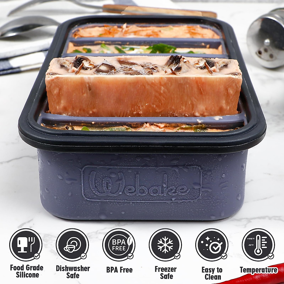 Webake 1/2 Cup Silicone Freezer Tray with Lids, 2 Pack Easy Release Soup Freezer Molds Food Storage Container, Perfect for Meal Prep, Fruits, Soup, Food Storage, Broth, Leftovers