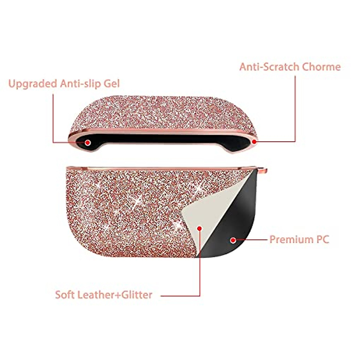 Casewind AirPod Pro Case,AirPods Pro Case,AirPods Pro Case Cover Bling Glitter Cute Full Protective Hard Shockproof Keychain Ring for Women Girl Men AirPod Pro Charging Case,Front LED Visible,Pink