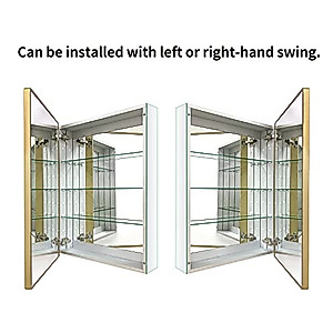 FOMAYKO Aluminum Bathroom Medicine Cabinet with Farmhouse Gold Framed 16x26 Inches Recess or Surface Mount Mirror Cabinet for Bathroom Toilet Kitchen