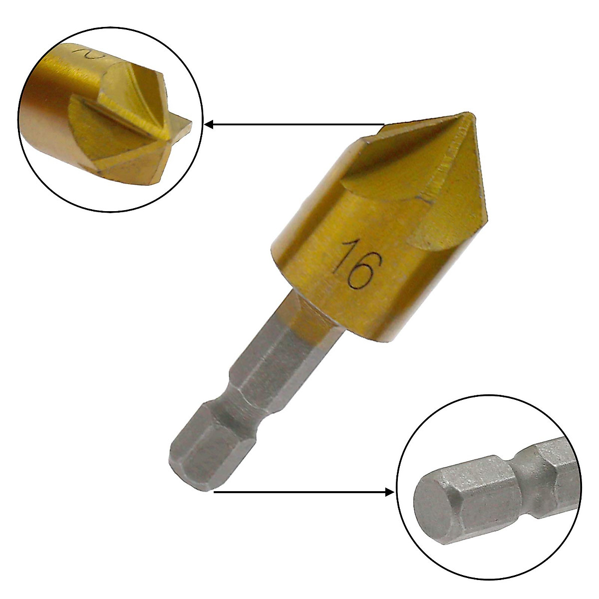 Bonsicoky Countersink Drill Bit Set 6 Pcs, 1/4 Inch Hex Shank 5 Flute 90 Degree Center Punch Tool Sets, Carbide Counter Sinker Drill Bits for Wood Quick Change Bit (6mm-19mm)