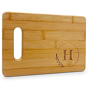 On The Rox Monogrammed Cutting Boards - 9” x 12” A to Z Personalized Engraved Bamboo Board (H) - Large Customized Wood Cutting Board with Initials - Wooden Custom Charcuterie Board Kitchen Gifts