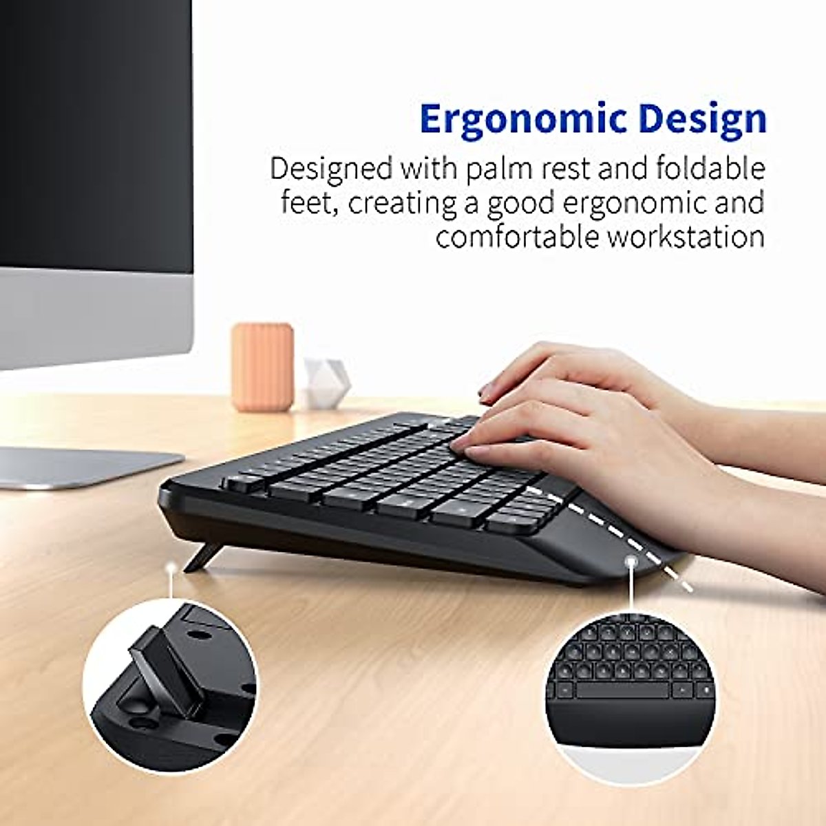 Wireless Keyboard and Mouse Combo, 2.4G Full-Sized Ergonomic Computer Keyboard with Wrist Rest and 1600 DPI Wireless Noiseless Mouse for Windows, PC, Laptop, Windows XP/7/8/10 (Black)