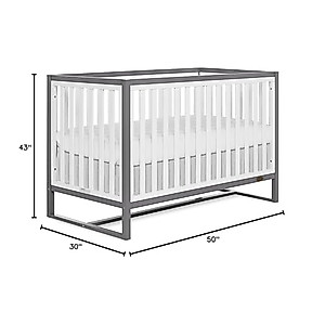 Dream On Me Arlo 5-in-1 Convertible Crib in Steel Grey and White, JPMA Certified, 3 Mattress Height Settings, Non-Toxic Finish, Made of Sustainable and Sturdy Pinewood