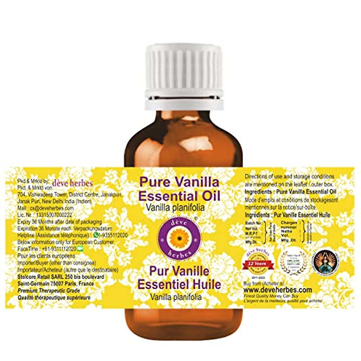 Deve Herbes Pure Vanilla Essential Oil 30ml (1 oz)