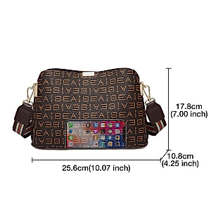 FOXLOVER Small Crossbody Shoulder Bags for Women PVC Faux Leather Ladies Monogram Purses Womens Fashion Signature Handbag with Adjustable Shoulder Strap (Brown)