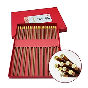 Gixaxak 10 Pairs Hardwood Chopsticks Reusable Hand Carved Chopsticks Natural Wood Chop Sticks High Quality Reusable Chopsticks Chinese Chopsticks Suitable for Kitchen and Dining Room (Style 2)