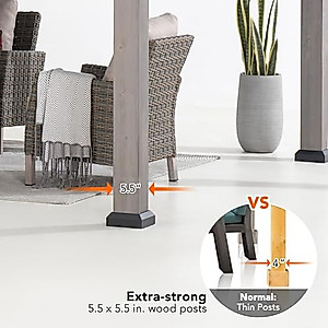 SUNJOY 12 x 20 ft. Wood Gazebo, Outdoor Patio Aluminum Hardtop Gazebo, Cedar Framed Wooden Gazebo with 2-Tier Roof, Suitable for Patios, Lawn and Backyard, Matte Black Roof + Gray Wood Frame