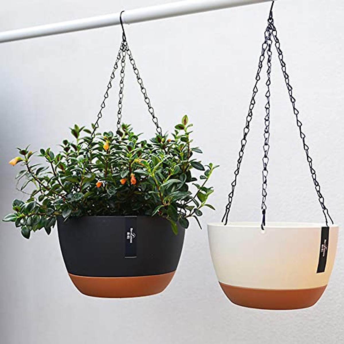 COGINQUS Hanging Planters Set,3pcs Hanging Flower Plant Pot with Drainage Hole,Removable Tray Basket for Indoor Outdoor Garden Herb Succulent Ceiling Wall Window Hanging Planter with Chain